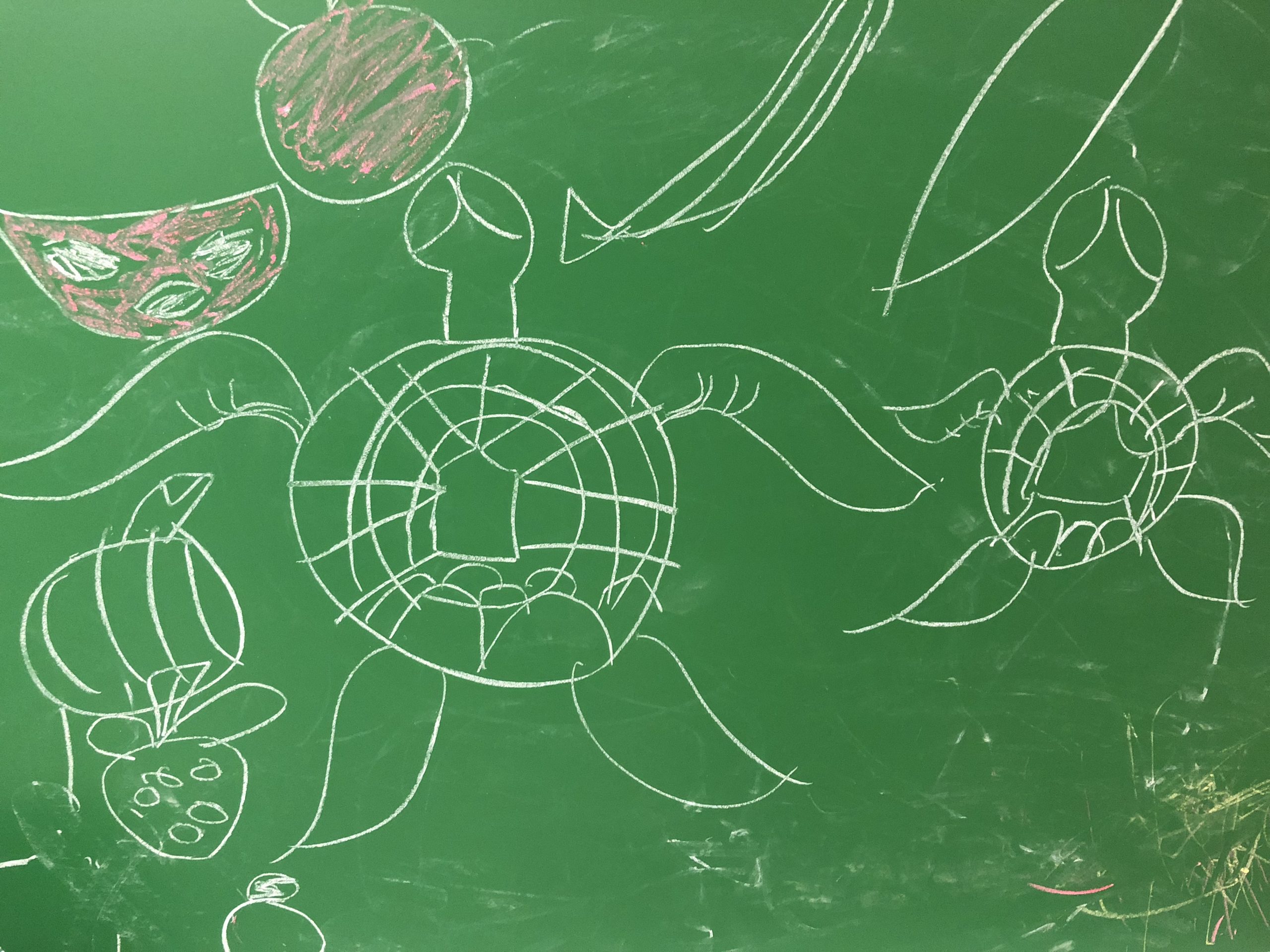 Chalk Drawings: Sea Turtles surrounded by Fruit – Dr. Plastic Picker